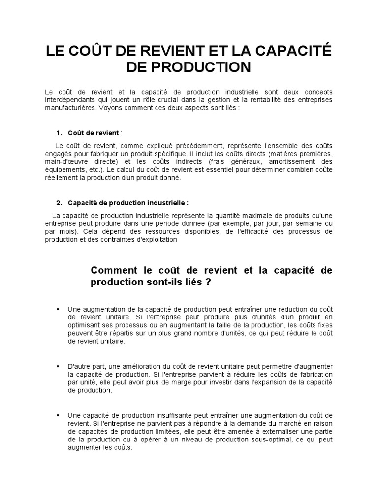 Coût de revient et capacité de production | PDF | Business | Sécurité