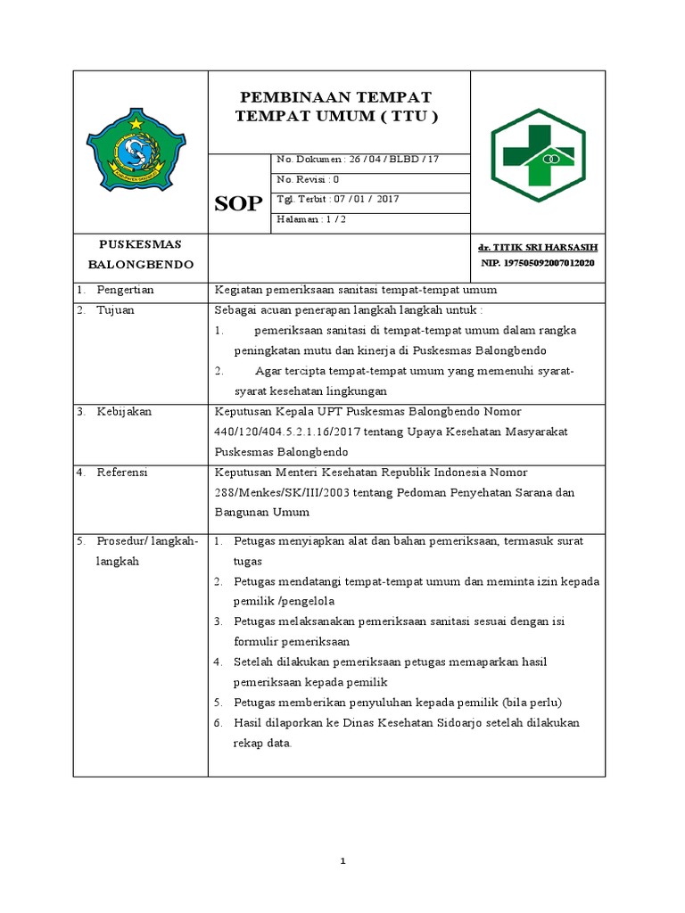 SOP Sanitasi Tempat Umum | PDF