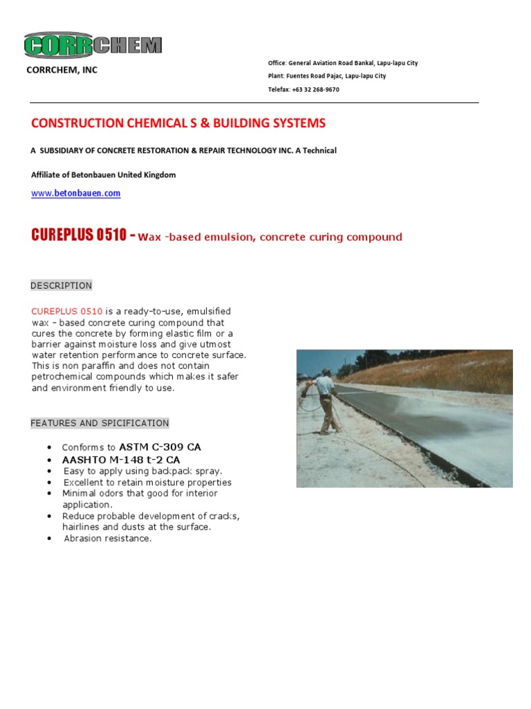 Curing Compound (Wax Based by CorrChem) | PDF | Concrete | Paint