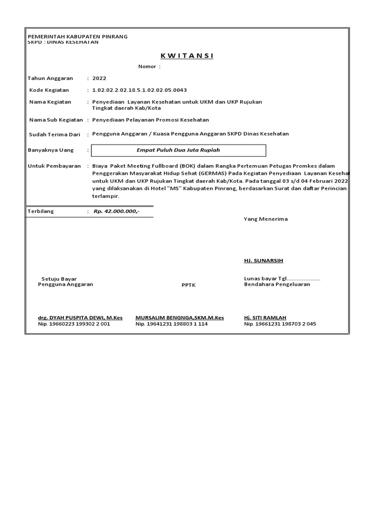 Kwitansi Hotel Kader | PDF | Bisnis