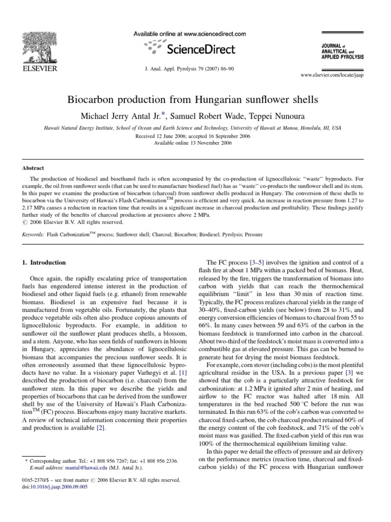 Biocarbon Production From Hungarian Sunflower Shells | PDF | Pyrolysis ... Biocarbon Production From Hungarian Sunflower Shells | PDF | Pyrolysis ...