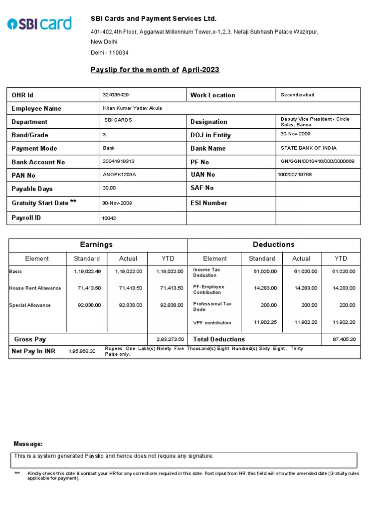 April Pay Slip | PDF | Paycheck | Business