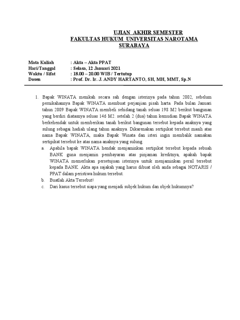 Soal Uas Akta Ppat 2021 | PDF