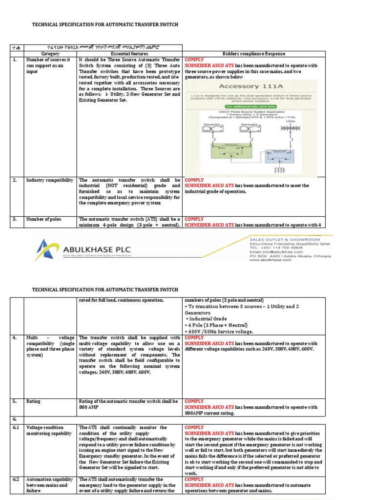 ATS SPECIFICATION Imex | PDF | Mains Electricity | Alternating Current