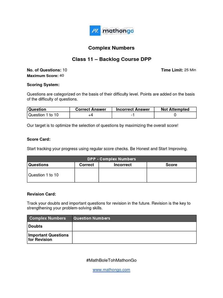 (PDF) Question DPP 1 - Complex Numbers | PDF | Complex Analysis | Mathematical Analysis