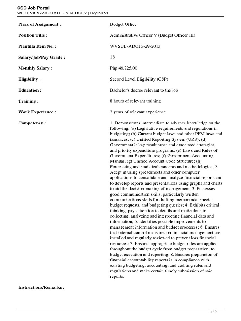 Administrative Officer V Job Opening | PDF | Budget | Information