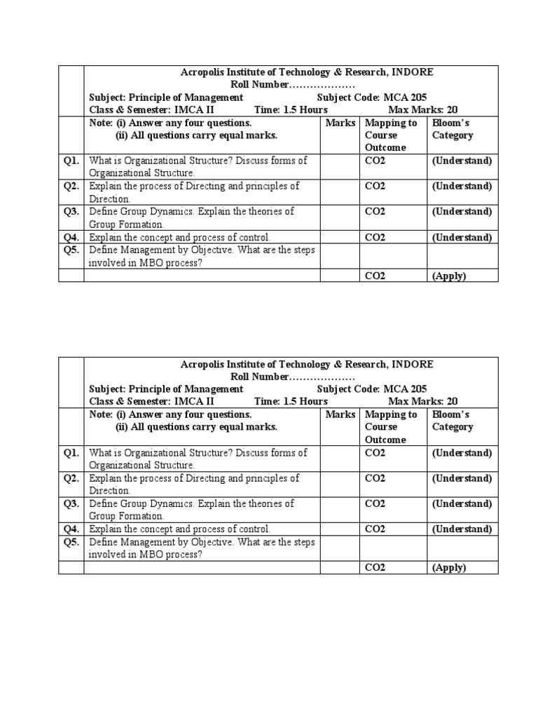 IMCA - POM - Question Paper | PDF