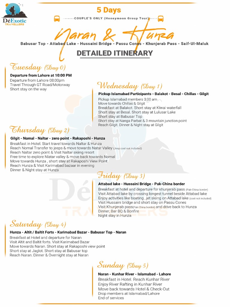 Naran & Hunza Tour Plan 2023 | PDF