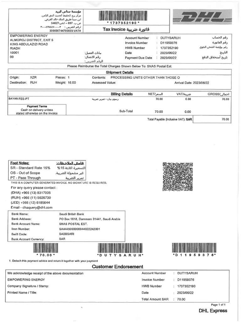 DHL Custosms Invoice | PDF