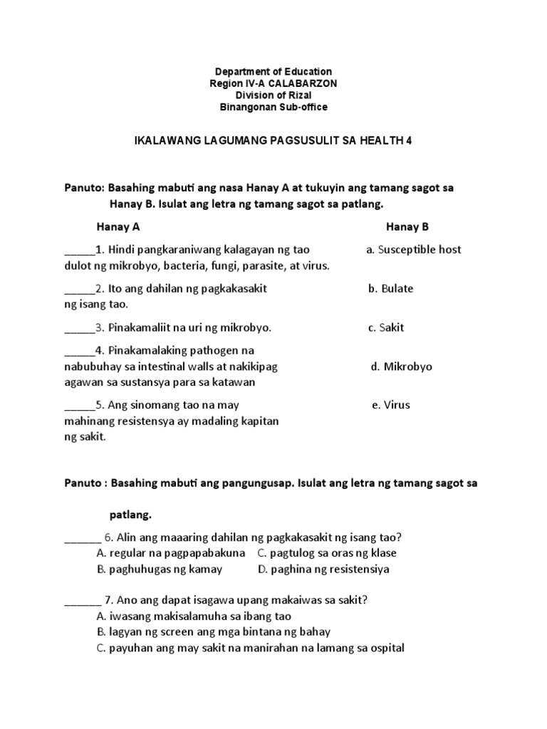 Q2 Mapeh Health 1 | PDF