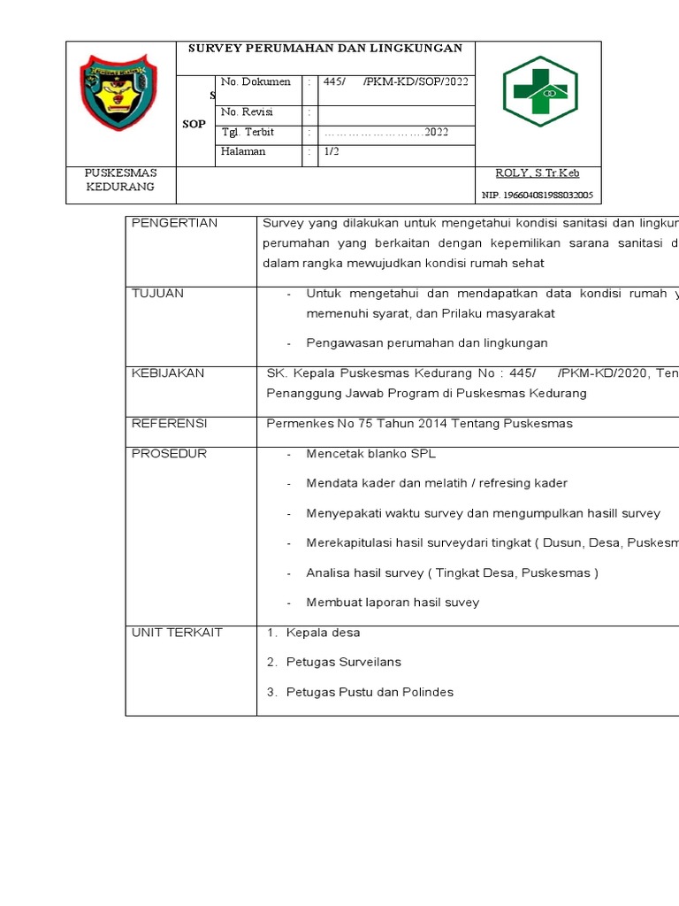 Sop Survey-Perumahan-Dan-Lingkungan-Spl | PDF