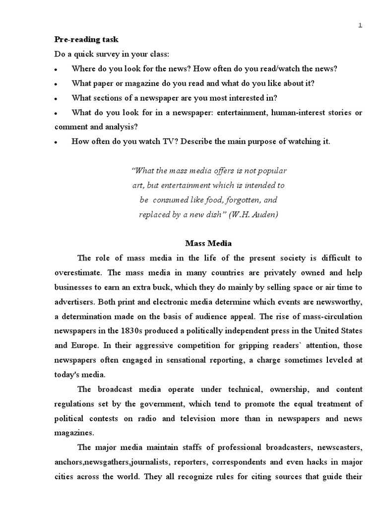 Mass Mеdia | PDF | Mass Media | Newspapers