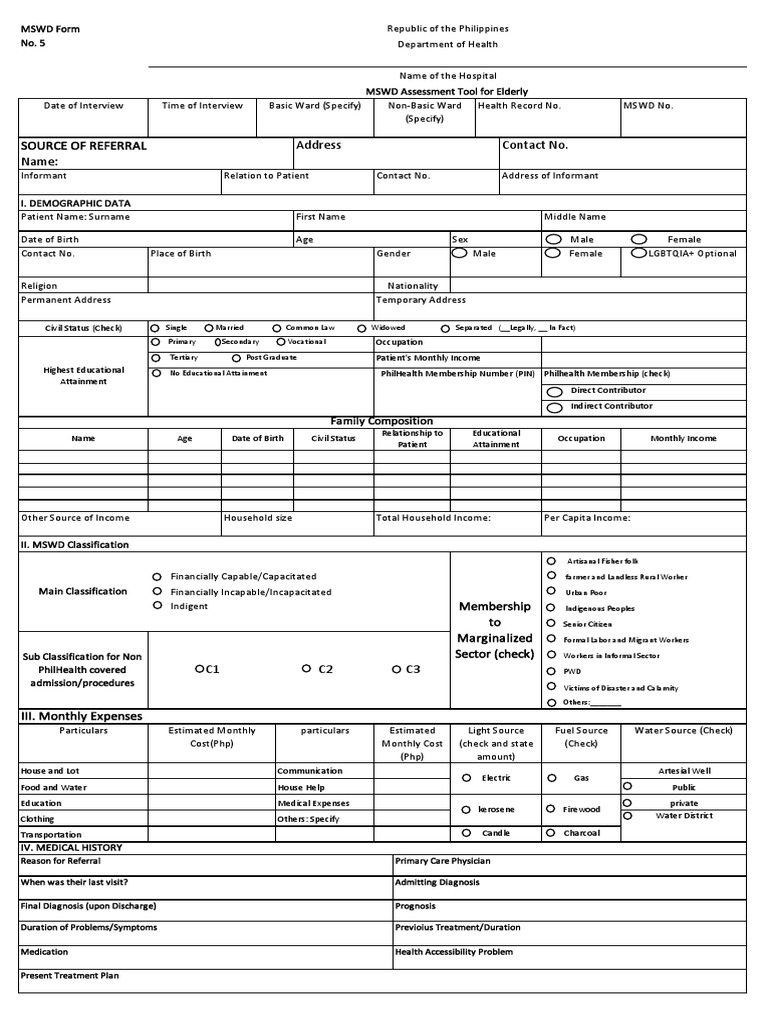 MSWD Elderly Assessment Tool | PDF | Caregiver | Health Care
