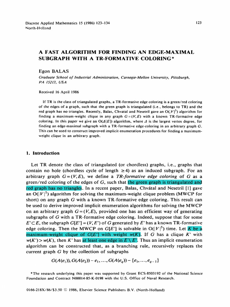 A Fast Algorithm For Finding An Edge-Maximal Subgraph With A TR-formative Coloring | PDF ...