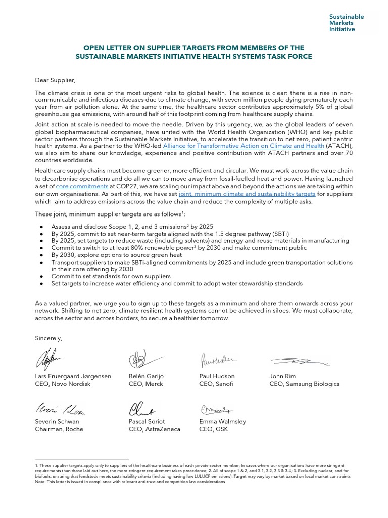 Supplier Targets for Sustainable Healthcare | PDF | Climate Change ...