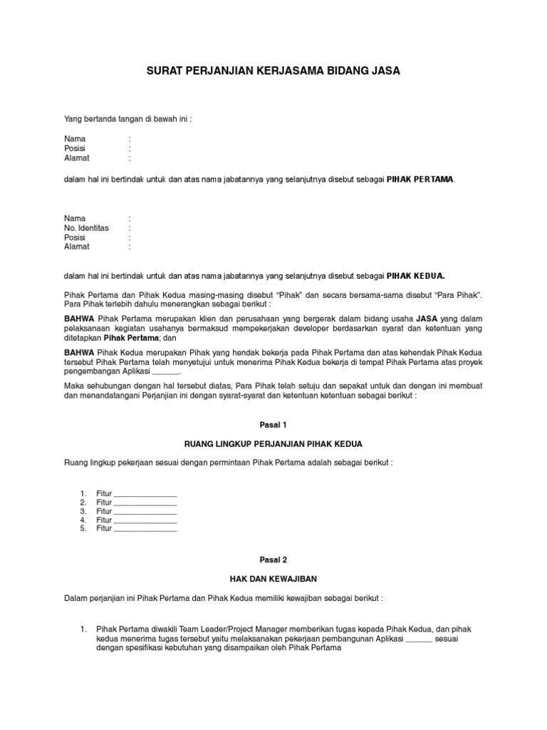 Surat Perjanjian Kerjasama Bidang Jasa | PDF