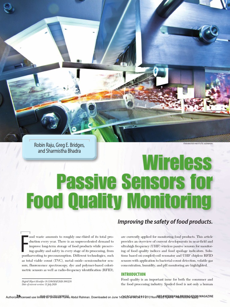Wireless Sensors for Food Quality Monitoring | PDF | Radio Frequency ...