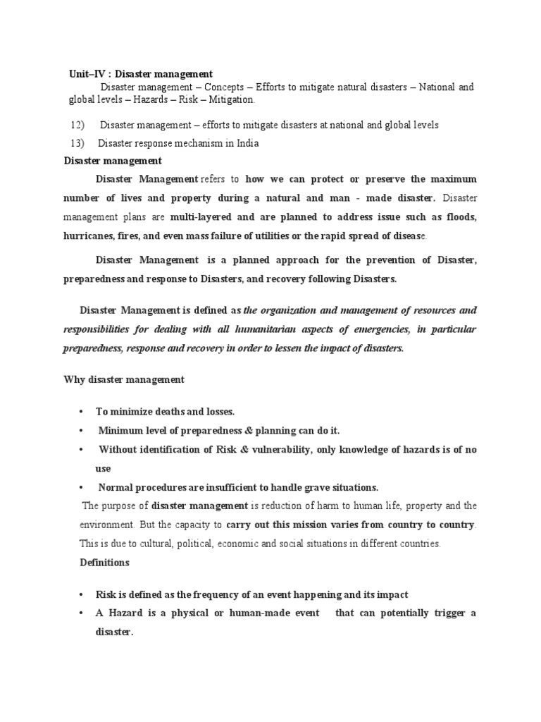 Agr 310 Unit Iv | PDF | Emergency Management | Disaster Risk Reduction