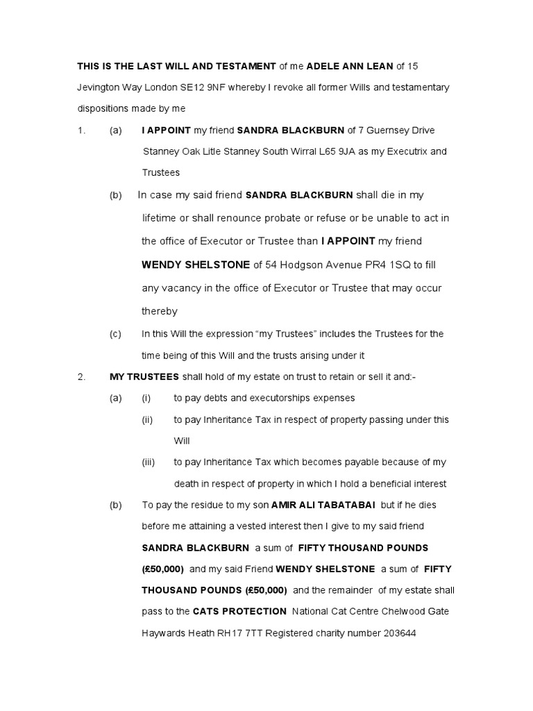Will - Lean | PDF | Trust Law | Will And Testament