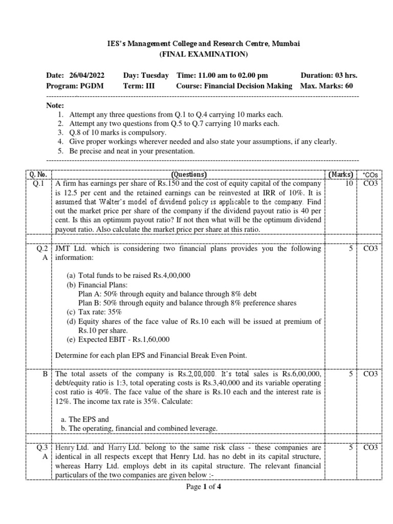 Financial Decision Making | PDF | Capital Structure | Dividend