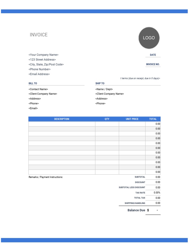 Wide Margin Excel Invoice Template | PDF