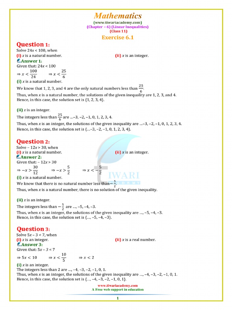 11 Maths Ncert Solutions Exercise 6 1 | PDF