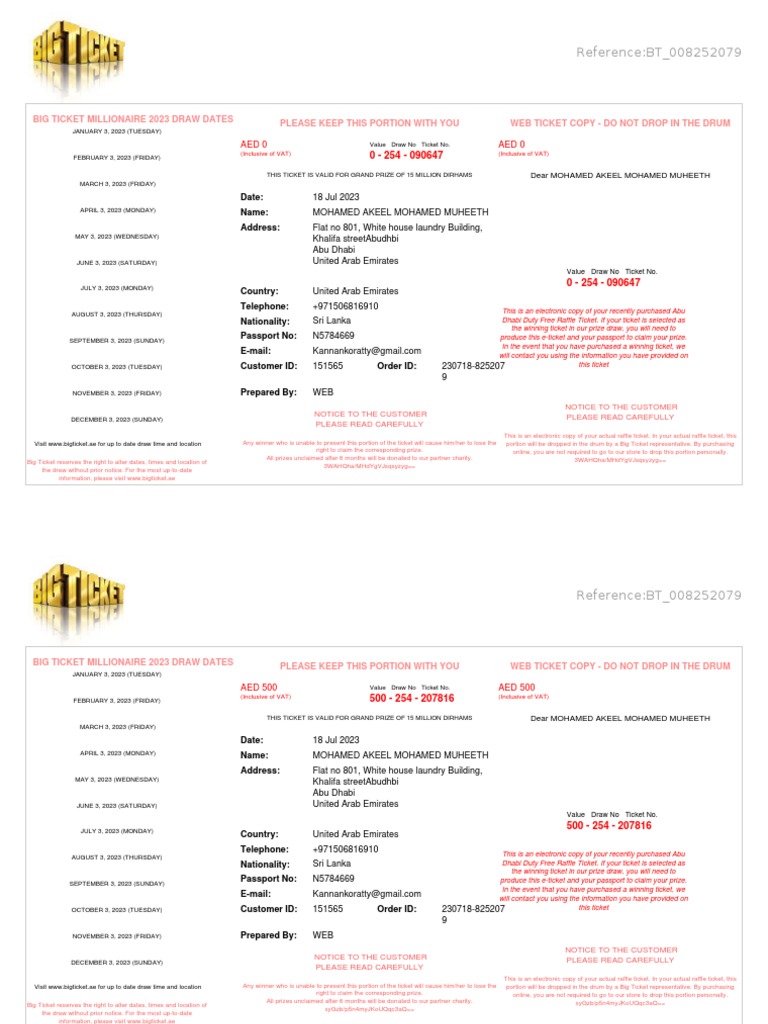 Big Ticket BT - 008252079 | PDF | United Arab Emirates