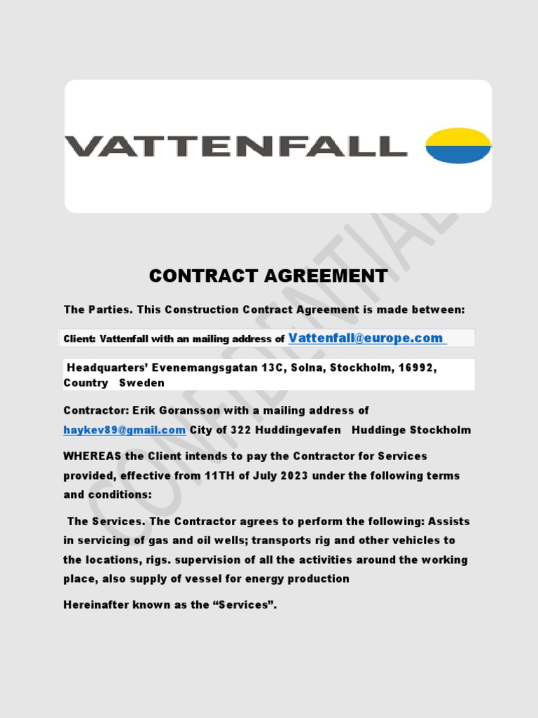VATTENFALL CONTRACT AGREEMENT .Docx 223docx - Docx For Erik Goransson ...