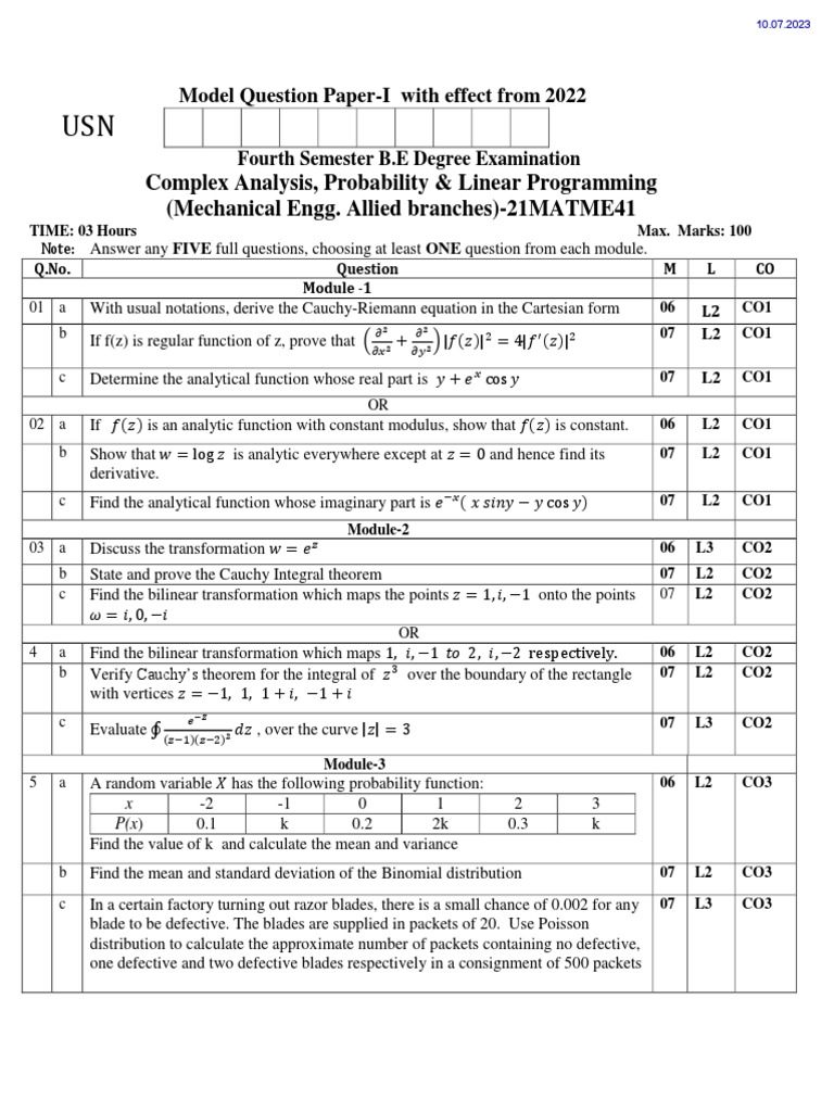 21 MATME41 Set 1 | PDF | Complex Number | Function (Mathematics)
