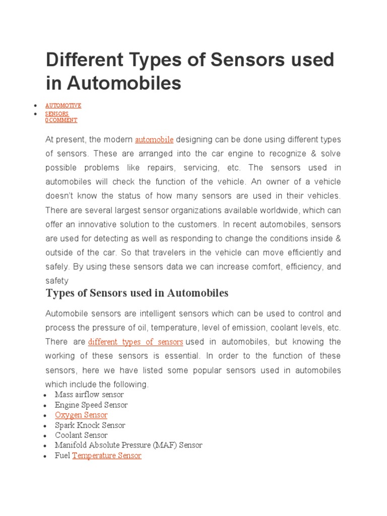 Different Types of Sensors Used in Automobiles | PDF | Internal ...