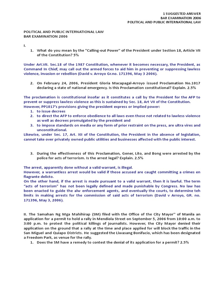 2006 Bar Exam: Political Law Insights | PDF | Sovereign State ...