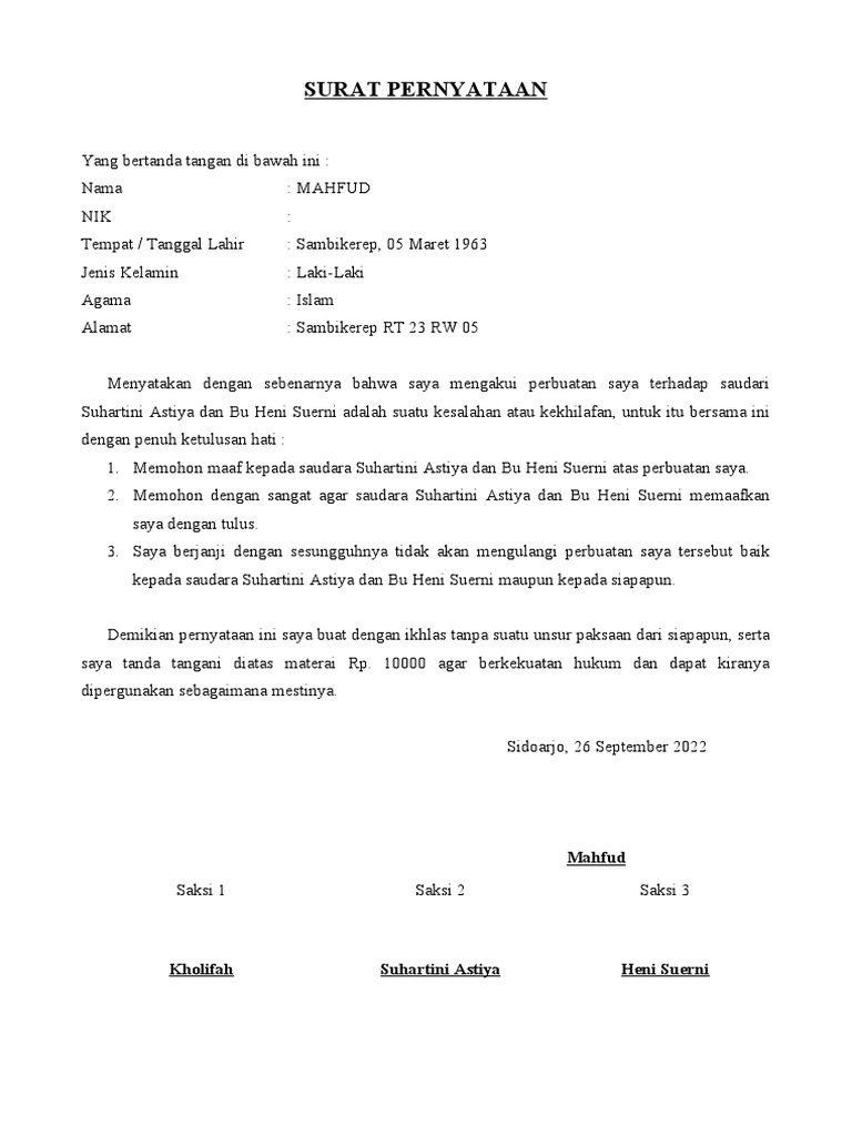 Surat Pernyataan Fitnah Mentah PDF