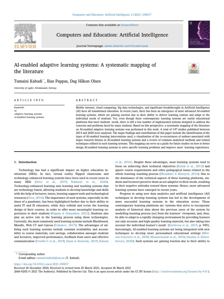 AI Enabled Adaptive Learning Systems A Sys - 2021 - Computers and ...