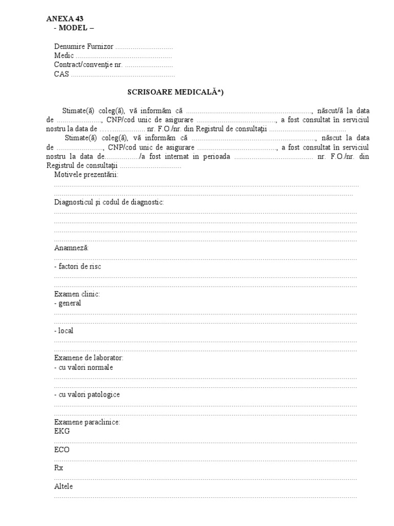 Anexa 43-Scrisoare Medicala - 2023 | PDF