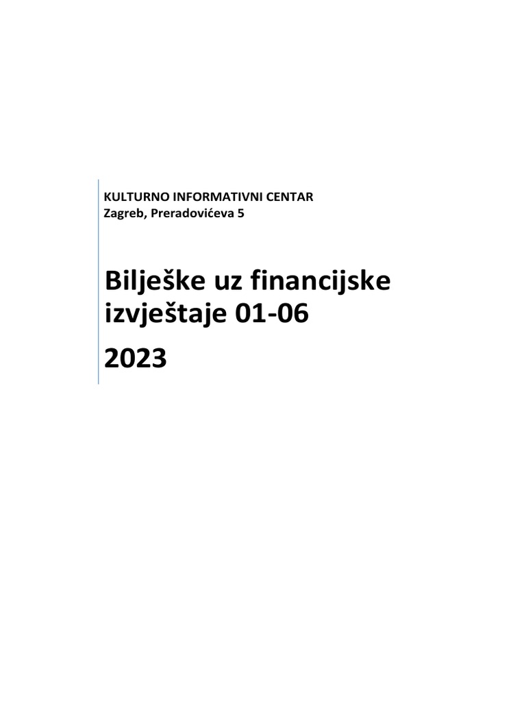 KIC - Bilješke Uz Fin. Izvještaje 01 Do 06-2023 | PDF