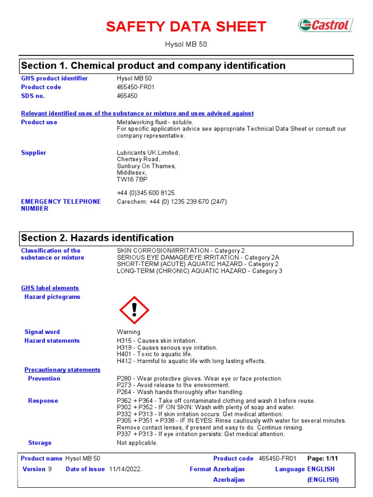 Hysol MB 50 Msds | PDF | Workplace | Working Conditions