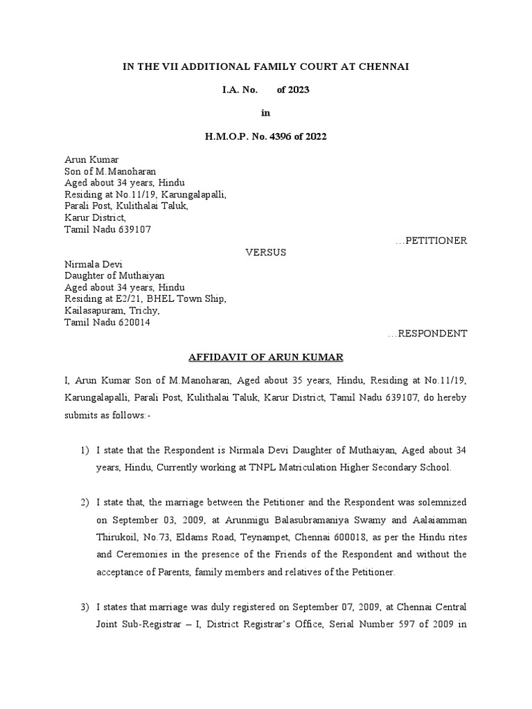 Arun (Sanchu) - HMOP - Condone Delay | PDF | Divorce | Justice