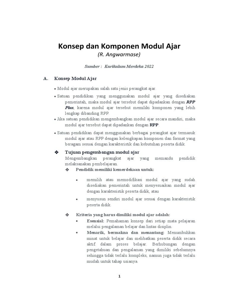 Konsep Dan Komponen Modul Ajar | PDF