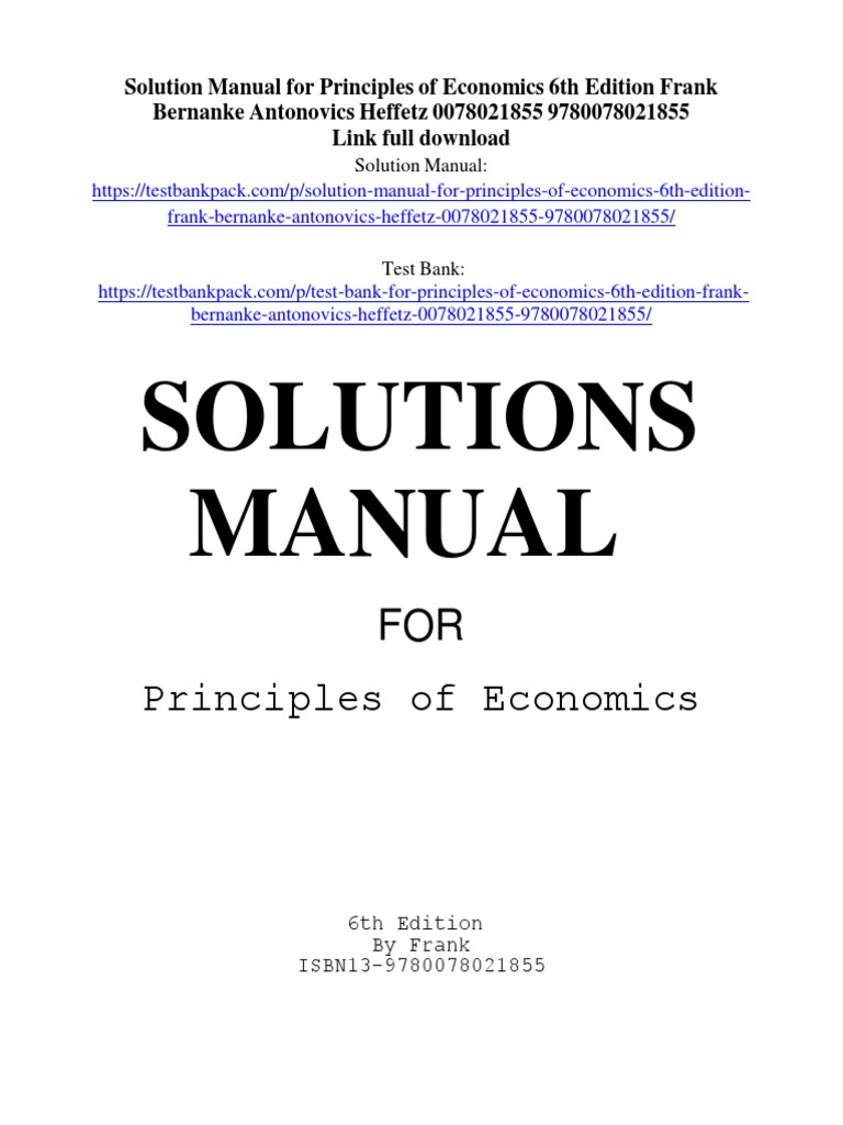 Principles of Economics 6th Edition Frank Bernanke Antonovics Heffetz ...