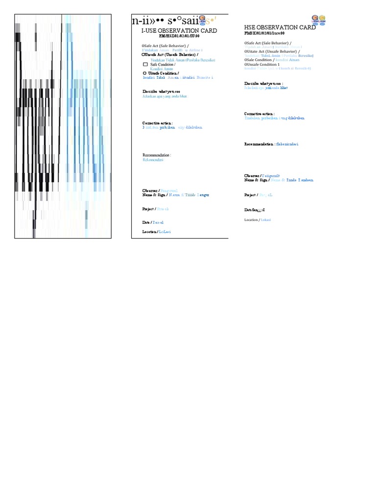 HSE Observation Card Instructions | PDF