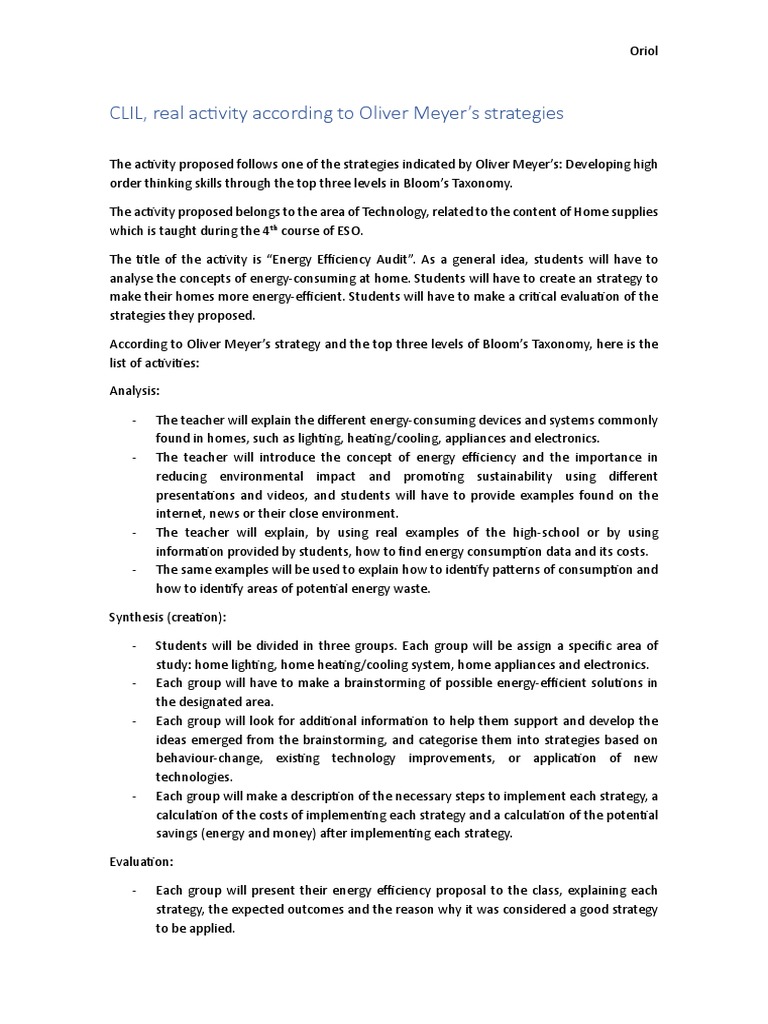 CLIL Real Activity Oliver Meyer | PDF | Efficient Energy Use | Cognition