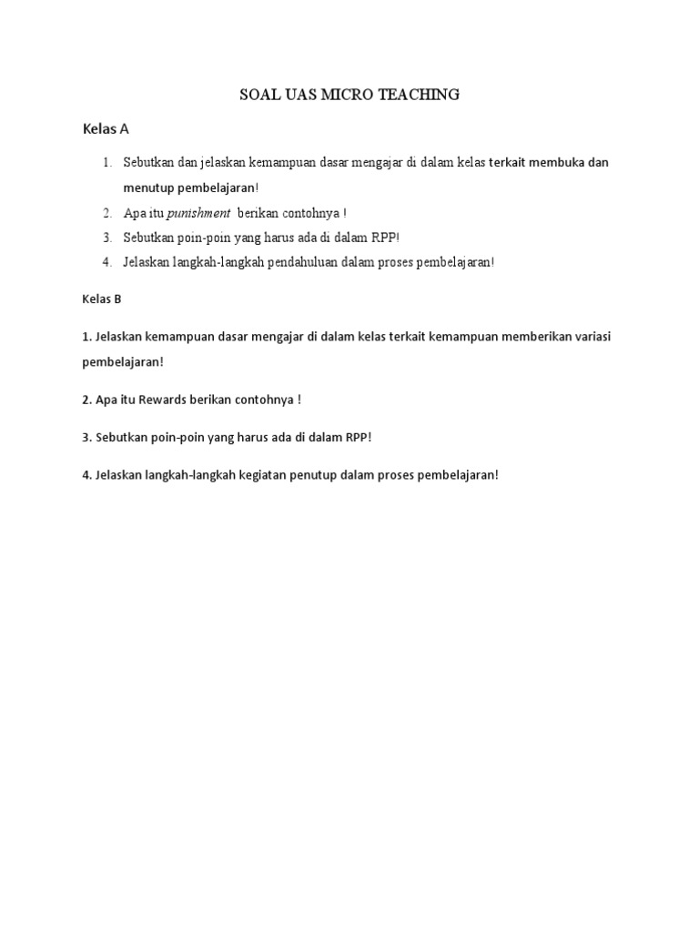 Soal Uas Micro Teaching | PDF | Seni & Disiplin Bahasa | Pengembangan Diri