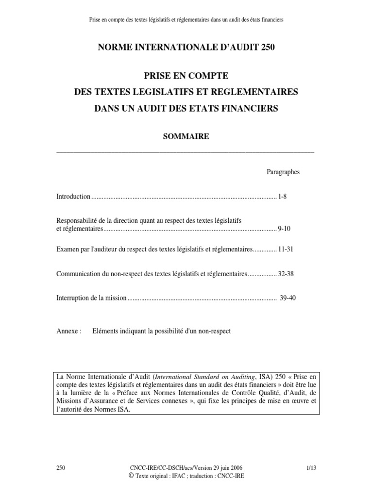 Isa 250 | PDF | Audit | Loi
