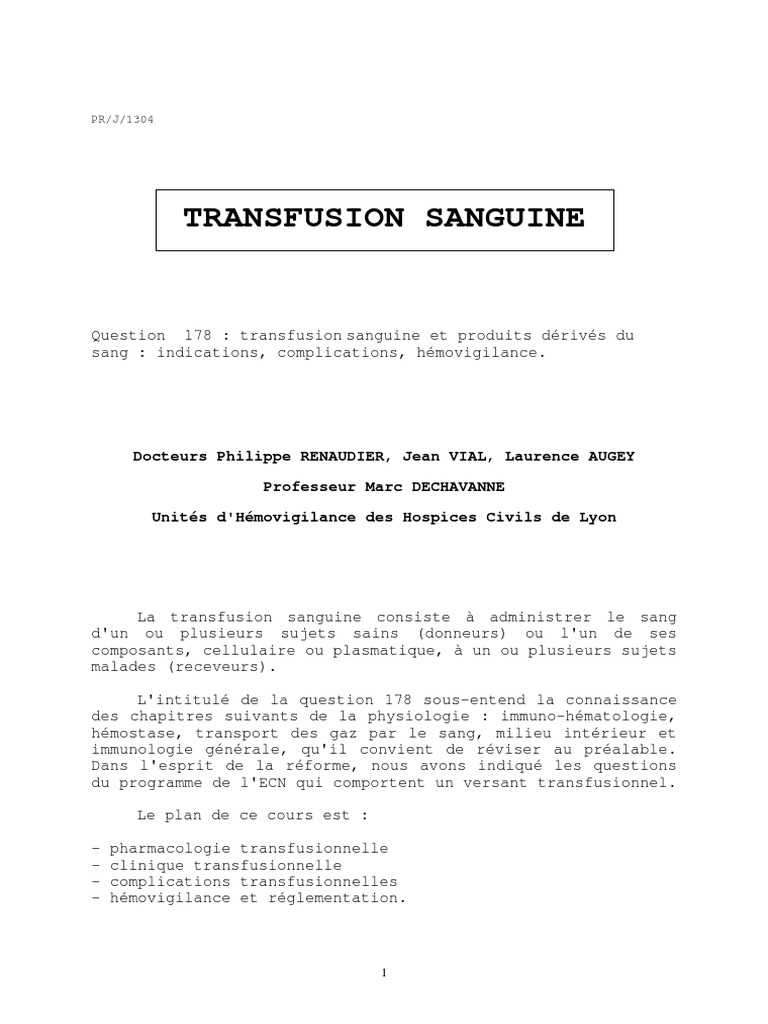 La Transfusion | PDF | Transfusion sanguine | Hémophilie