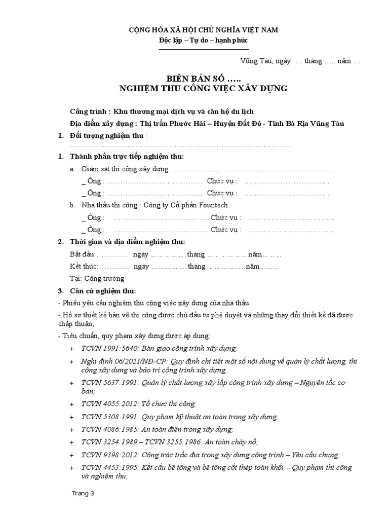 BBNT Cong Viec Xay Dung | PDF