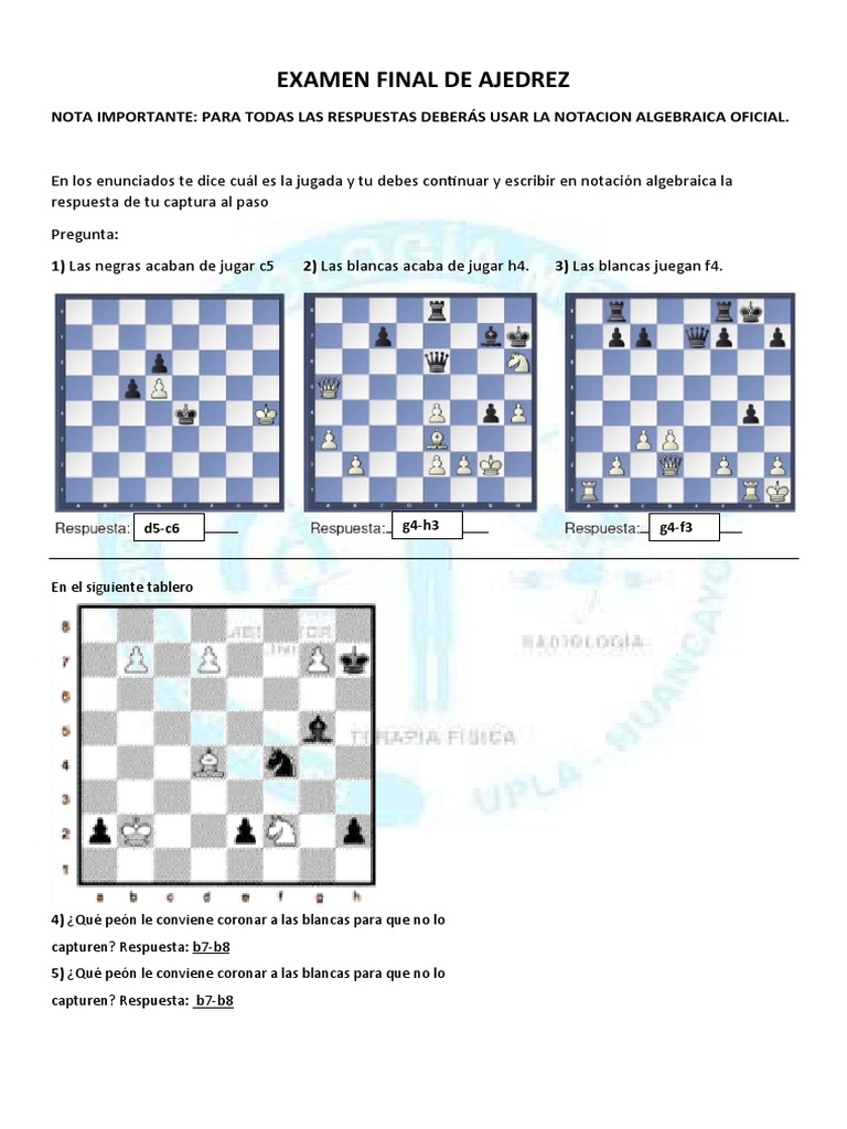 Examen EAFU AJEDREZ | PDF | Ajedrez | Teoría de juego