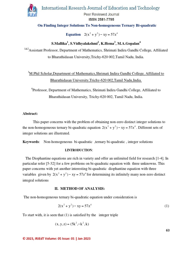 On Finding Integer Solutions To Non-Homogeneous Ternary Bi-Quadratic ...