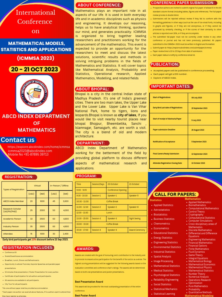 ICMMSA Mathematics Brochure | PDF | Mathematics | Statistics