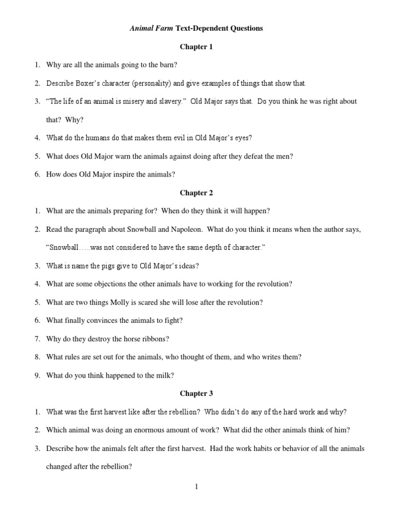 Animal Farm Comprehension Questions | PDF
