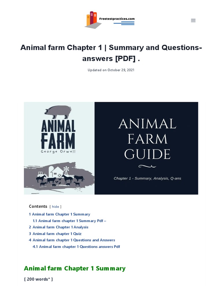 Animal Farm Chapter 1 Summary & Analysis | PDF | Dream